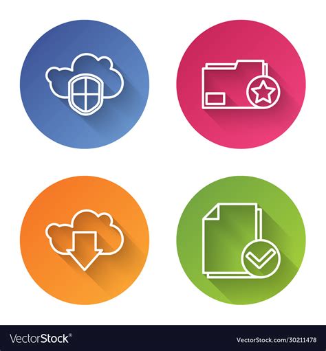 Set Line Cloud And Shield Document Folder Vector Image