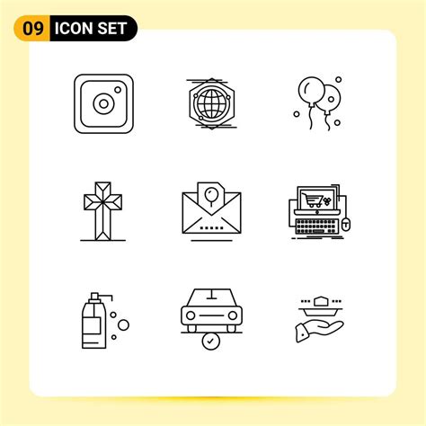 Editable Vector Line Pack Of 9 Simple Outlines Of Party Holiday Easter Envelope Cross Editable