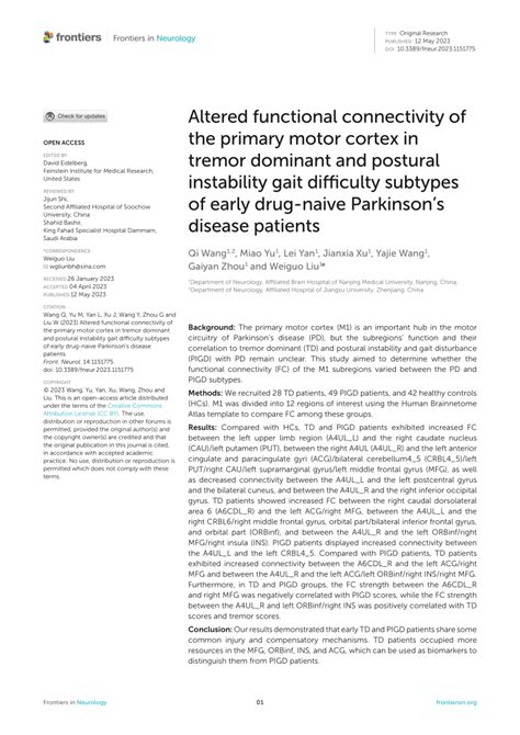 Pdf Altered Functional Connectivity Of The Primary Motor Cortex In Tremor Dominant And