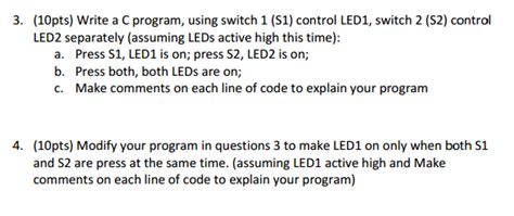 Solved Write A C Program Using Switch 1 S1 Control Led1