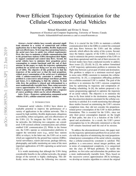 Power Efficient Trajectory Optimization For The Cellular Connected Aerial Vehicles Deepai
