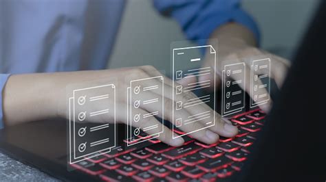 Dms 문서 관리 시스템 평가 양식 설문지 체크리스트 사업가가 온라인 설문 조사 양식을 작성합니다 가상현실에 대한 스톡 사진 및