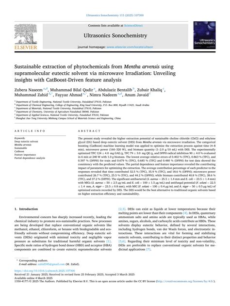 Pdf Sustainable Extraction Of Phytochemicals From Mentha Arvensis Using Supramolecular