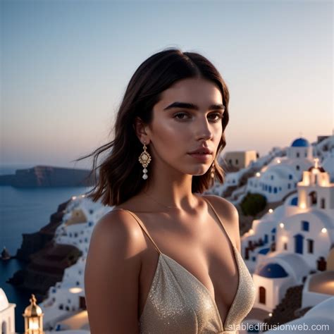 Dua Lipa In Santorini With Solar Light And Drink Stable Diffusion Online