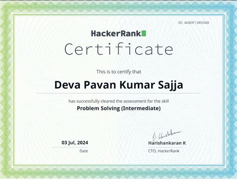 🎉 Excited To Share That I Have Earned My Hackerrank Problem Solving
