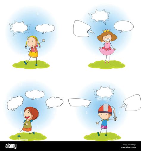 Speech Bubbles With Simple Characters Illustration Stock Vector Image And Art Alamy