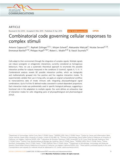 pdf combinatorial code governing cellular responses to complex stimuli