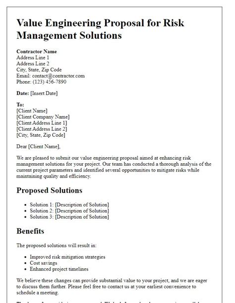 Letter Template For Contractor Value Engineering Proposal Free Samples In Pdf Letterin