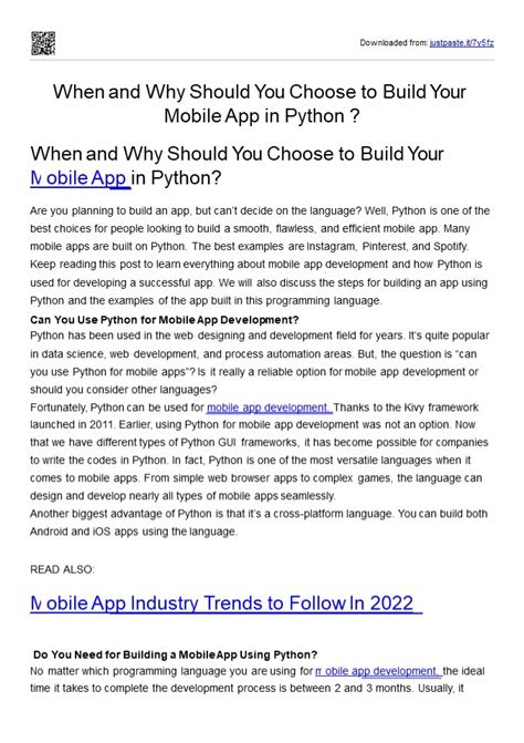 When And Why Should You Choose To Build Your Mobile App In Python Presentation Free To Download
