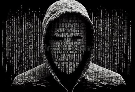 Masked Hacker In The Hood Abstract Digital Artwork Stock Illustration