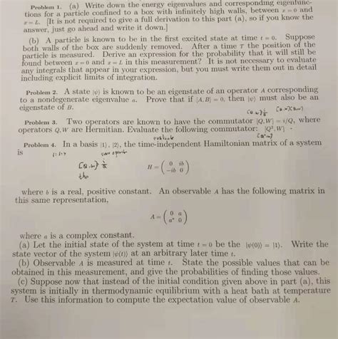 Solved Problem A Write Down The Energy Eigenvalues And Chegg
