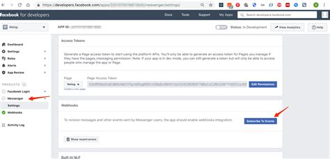 facebook first time setup webhook how to subscribe to `message` in