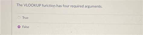 Solved The Vlookup Function Has Four Required