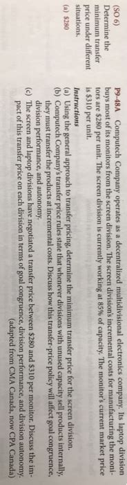 Solved So 6 Determine The Minimum Transfer Price Under