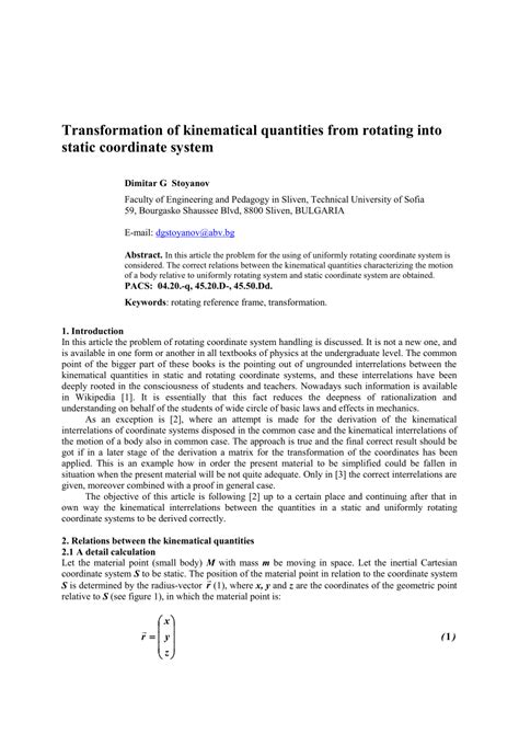 pdf transformation of kinematical quantities from rotating into
