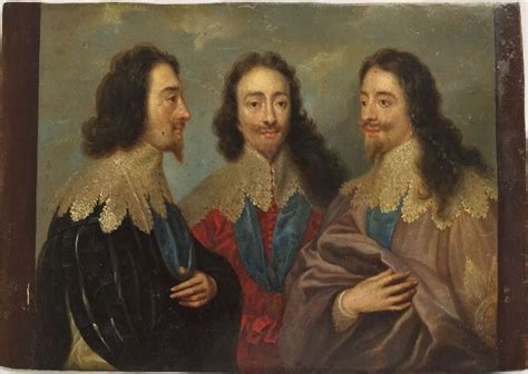 King Charles I In Three Positions Oil On Copper Copy By School Of