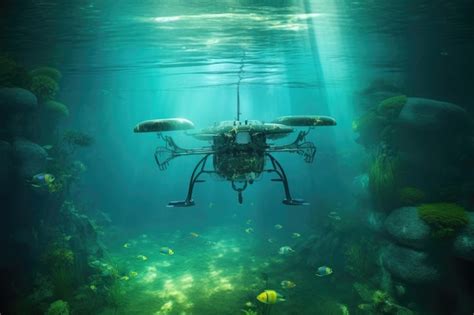 Premium Ai Image Aquatic Drone Inspecting Advanced Underwater Habitat Created With Generative Ai