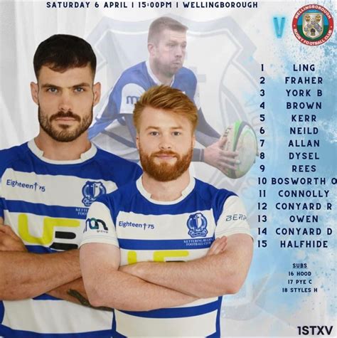 Saturday 6 April 💙 1stxv Squad Play Away And Take On Wellingborough Rfc 🏉 📍cut Throat Lane
