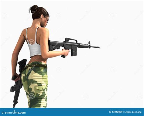 Soldier Woman Holding Guns Stock Illustration Illustration Of
