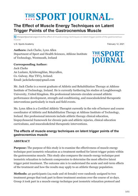 Pdf The Effect Of Muscle Energy Techniques On Latent Trigger Points