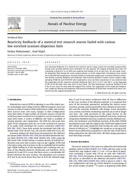 Pdf Reactivity Feedbacks Of A Material Test Research Reactor Fueled With Various Low Enriched