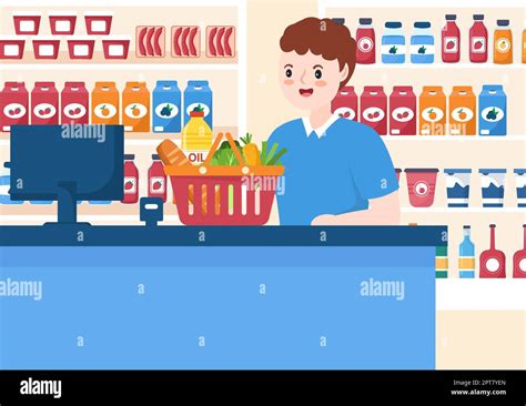 Grocery Store Or Supermarket With Food Product Shelves Racks Dairy