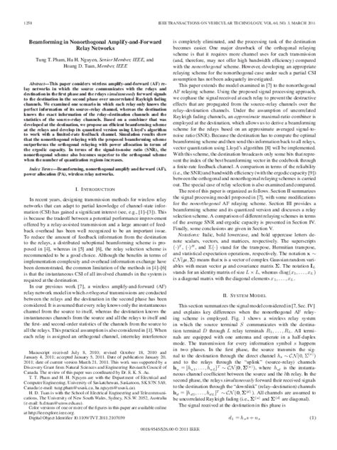 Pdf Beamforming In Nonorthogonal Amplify And Forward Relay Networks