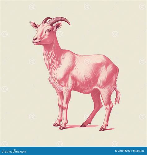 Minimalist Screenprint Illustration Of A Full Body Goat Figure Stock