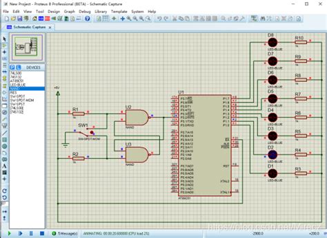 Proteus软件安装并结合keil软件进行51程序设计和仿真8xx51 的 P1 口接了 8 个 Led 灯阳极接 P1 口int1