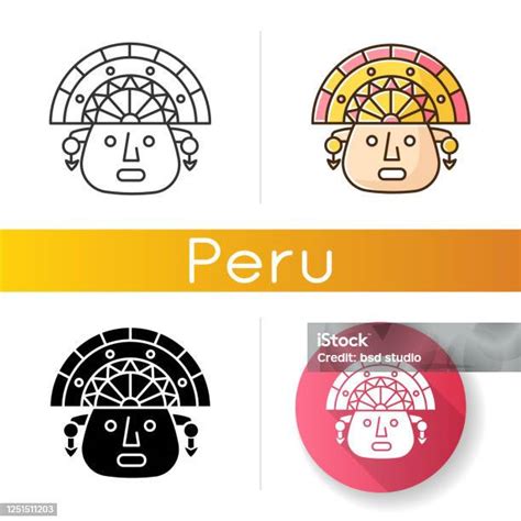 잉카 아이콘 세트입니다 전통적인 인카 머리 장식에 남자 얼굴 고대 남미 의식 마스크 히스패닉 신 페루 문화 선형 검정 색 및 Rgb 색상 스타일 격리된 벡터 그림 0명에