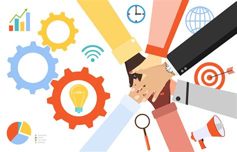 기어 메커니즘의 형태로 비즈니스 조직 팀웍 남성과 여성은 새로운 프로젝트를 진행하고 있습니다 시작 개념의 벡터 그림입니다 벡터 개념에 대한 스톡 벡터 아트 및 기타 이미지