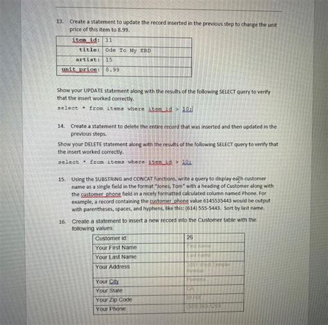 Solved 13 Create A Statement To Update The Record Inserted