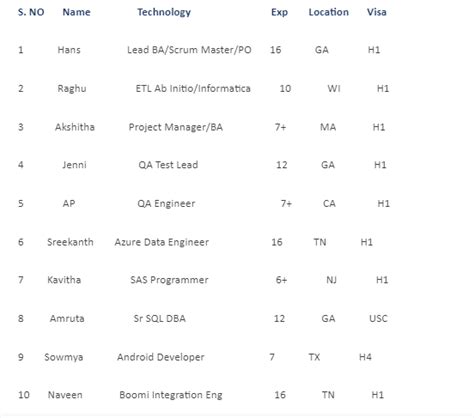 Hotlist Of Available Consultants For C2c Roles Corp To Corp