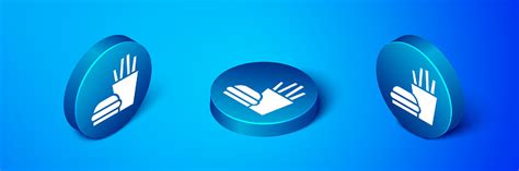 파란색 배경에 격리 판지 패키지 상자 아이콘에 아이소 메트릭 버거와 감자 튀김 햄버거 치즈 버거 샌드위치 패스트 푸드 파란색 원