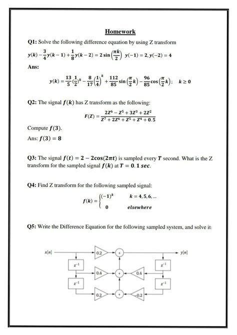 Solved Homework Q1 Solve The Following Difference Equation