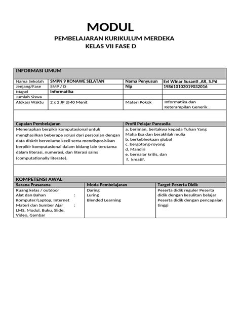 Modul Ajar Informatika Kelas 7 Bab 1 Informatika Fase D Pdf