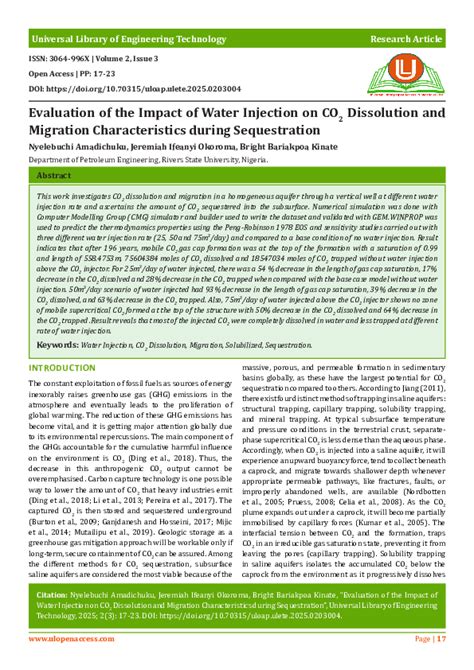 Pdf Evaluation Of The Impact Of Water Injection On Co 2 Dissolution And Migration