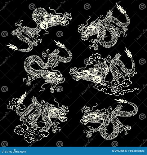 Japanese Classical Dragon Material Collection Stock Vector