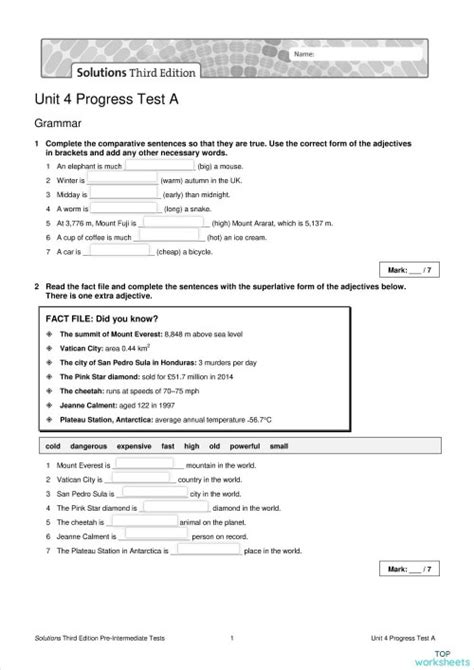Unit 4 Progress Test Interactive Worksheet Topworksheets