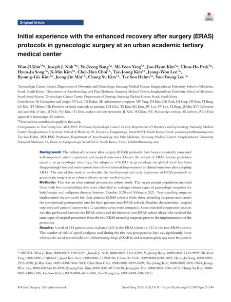 Pdf Initial Experience With The Enhanced Recovery After Surgery Eras Protocols In