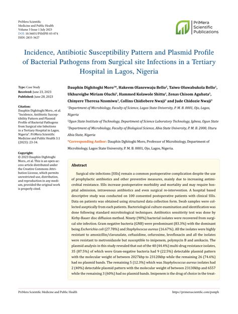 Pdf Incidence Antibiotic Susceptibility Pattern And Plasmid Profile