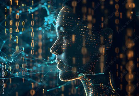 female face against binary code humans look at the camera from matrix