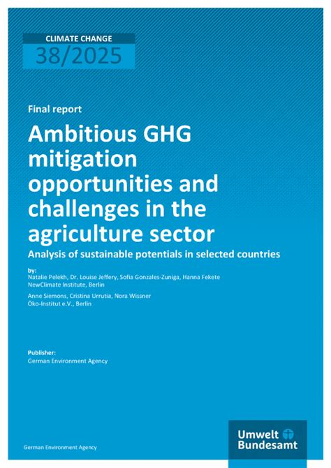 Ambitious Ghg Mitigation Opportunities And Challenges In The Agriculture Sector Umweltbundesamt