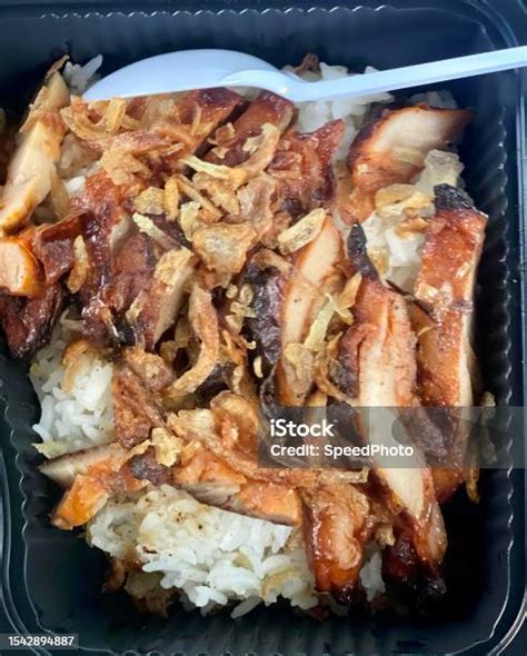 쌀과 고기로 채워진 플라스틱 용기의 사진d 숟가락이 달린 플라스틱 용기에 담긴 고기와 쌀 고기에 대한 스톡 사진 및 기타 이미지 Istock