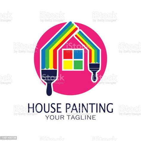 로고 아이콘 일러스트레이션 집 벽 페인트 디자인 미니멀리스트 하우스 페인팅 인테리어 건물 부동산 사업 벽지 벡터 개념을 위한 브러시와 롤러가 혼합된 집 페인트 개념에 대한