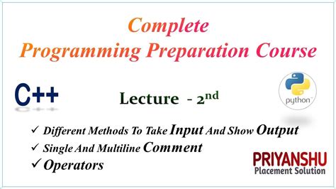 Lecture 2 Complete Programming Course Input Output Operators Cpp Python Campus