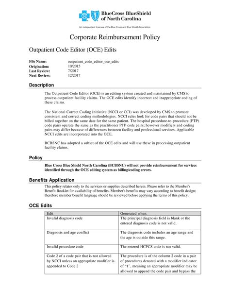 Fillable Online Outpatient Code Editor Oce Edits Fax Email Print Pdffiller