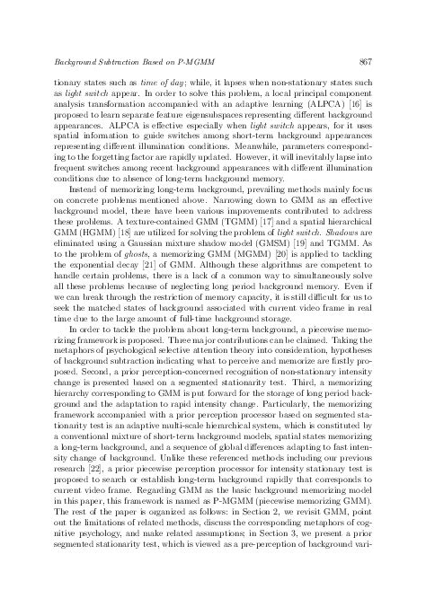 Background Subtraction Based On Perception Contained Piecewise Memorizing Framework Computing