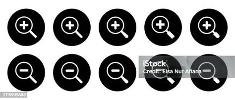 검은색 원에 확대 축소 아이콘 벡터 집합입니다 더하기 및 빼기 기호 기호가 있는 돋보기 0명에 대한 스톡 벡터 아트 및 기타 이미지 0명 개념 개념과 주제 Istock