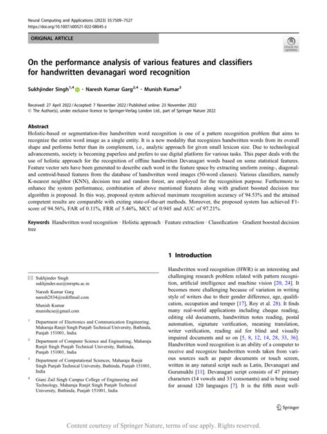 On The Performance Analysis Of Various Features And Classifiers For